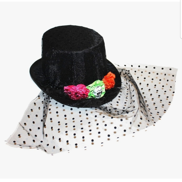 Accessories | Top Hat Day Of The Dead Costume Felt 5 Top Hat Wtulle 12 ...